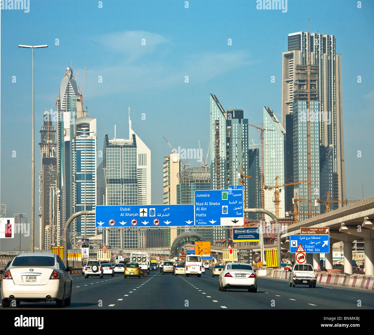 Sheikh Zayed street street traffic traffic signs inscription lettering ...