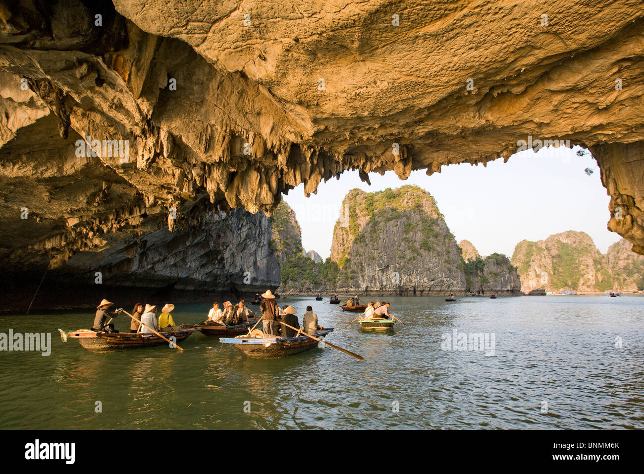 Vietnam Asia Far East Halong bay cliff formation rock cliff coast boat ...
