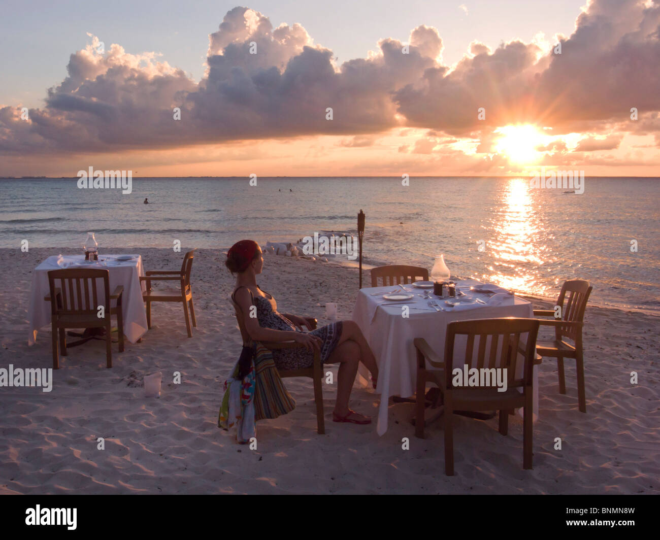 Dinner tables on Isla Mujeres, Quintana Roo, Mexico Stock Photo - Alamy
