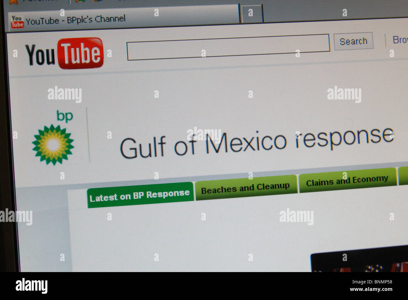A screen shot of the BP YouTube channel relating to the 2010 Oil Spill ...