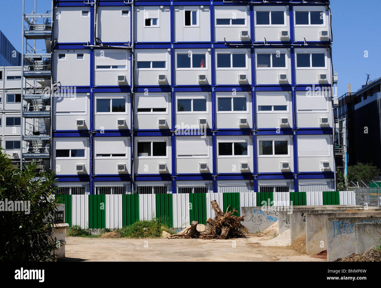 Temporary housing for construction workers made out of shipping containers in Paris, France ...