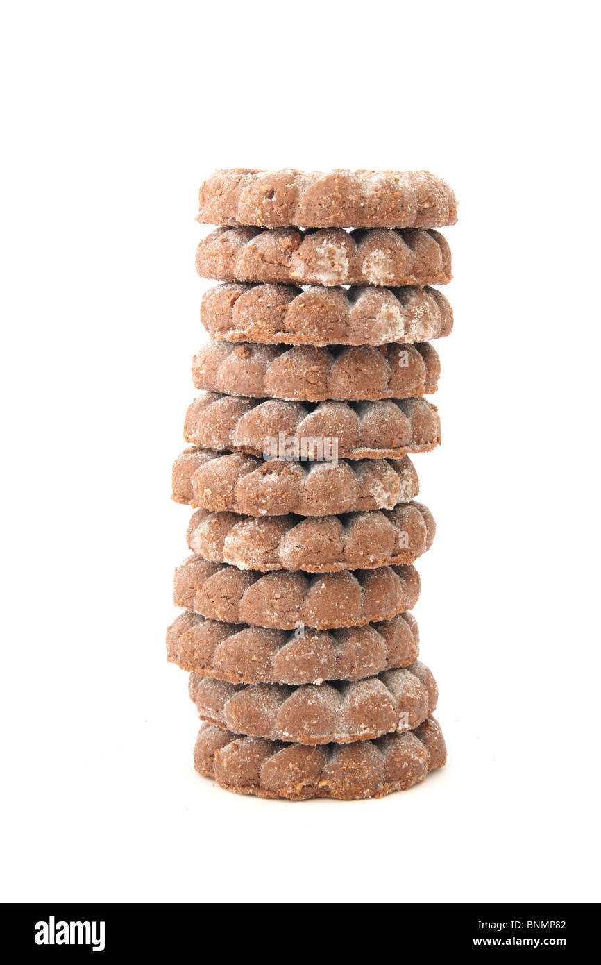 Stack of brown chocolate biscuits with one facing the camera Stock ...