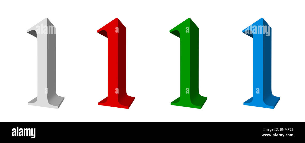 3D digit 1 (one) colors white red green blue Stock Photo - Alamy