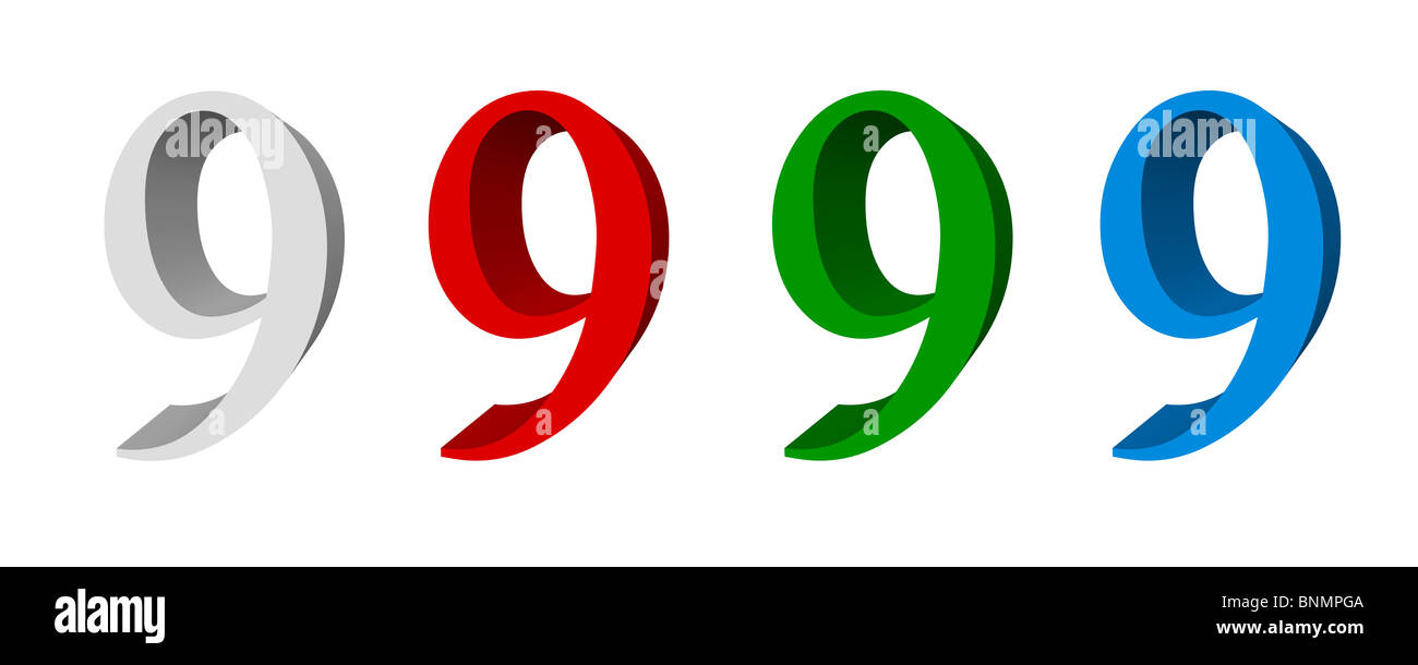 3D digit 9 (nine) colors white red green blue Stock Photo - Alamy