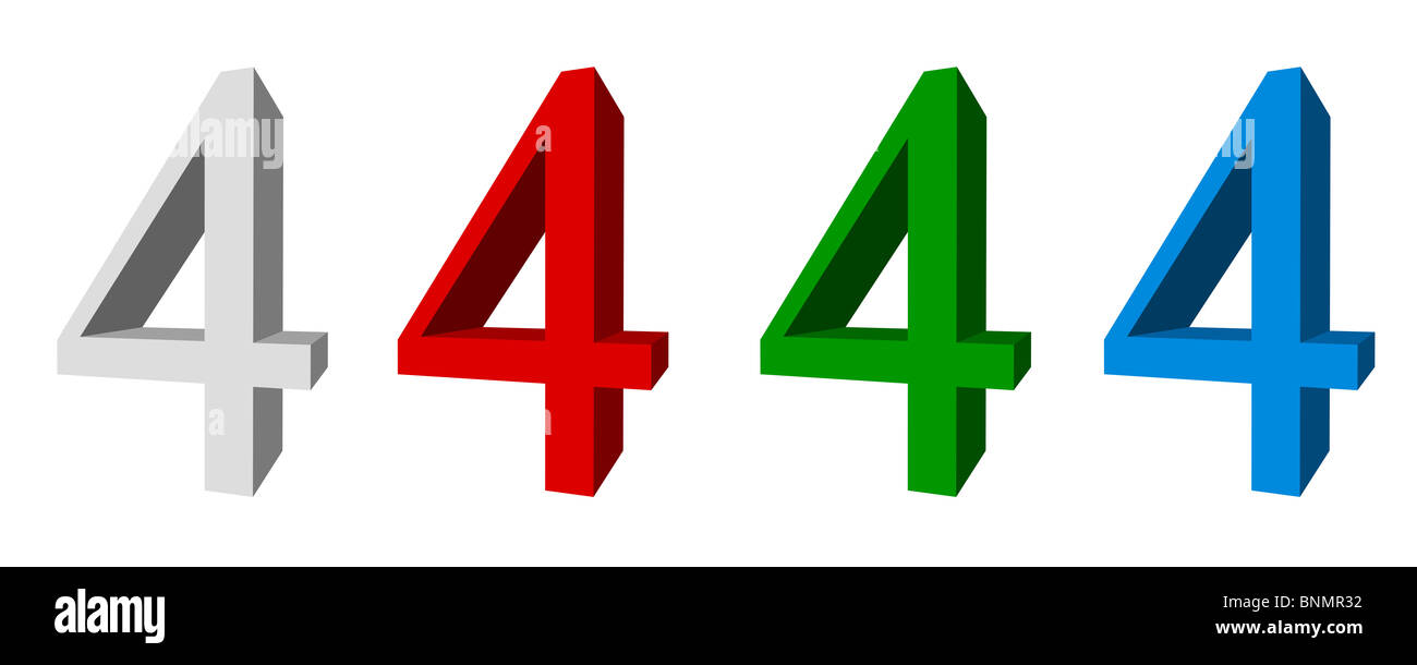 3D digit 4 (four) colors white red green blue Stock Photo - Alamy