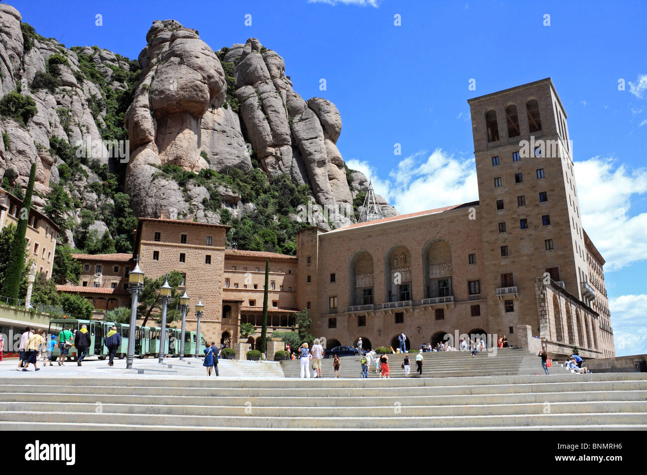 The monastery at Montserrat (serrated mountain) west of Barcelona, in ...