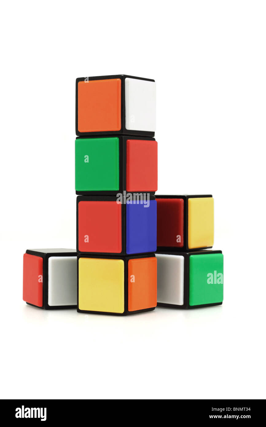 Multicolor building blocks arranged on white background Stock Photo - Alamy