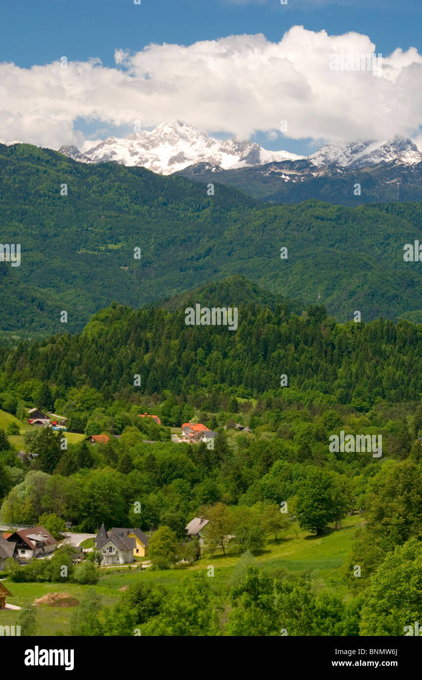 Mount Triglav 2864 metres, in the Julian Alps, seen across the Sava ...