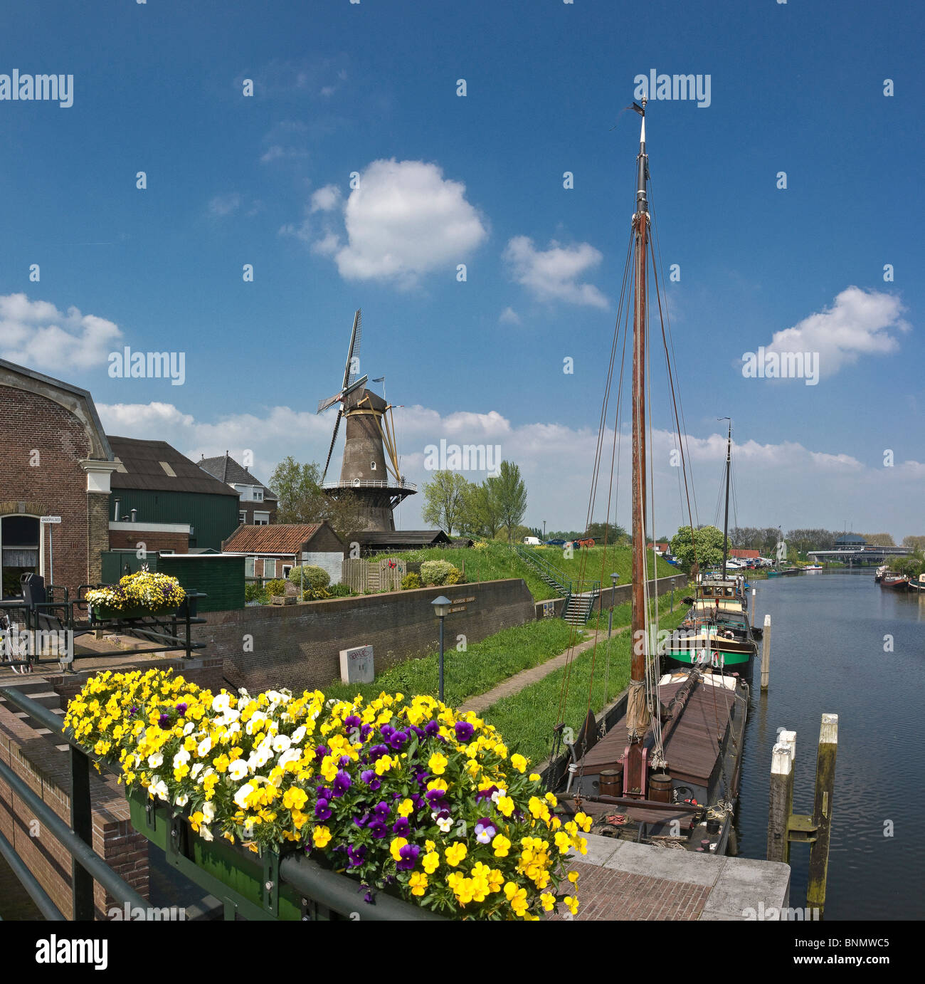 Netherlands Holland Zuid-Holland Gorinchem Windmill Water Flowers ...