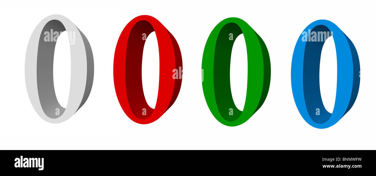 3D digit 0 (zero) colors white red green blue Stock Photo - Alamy