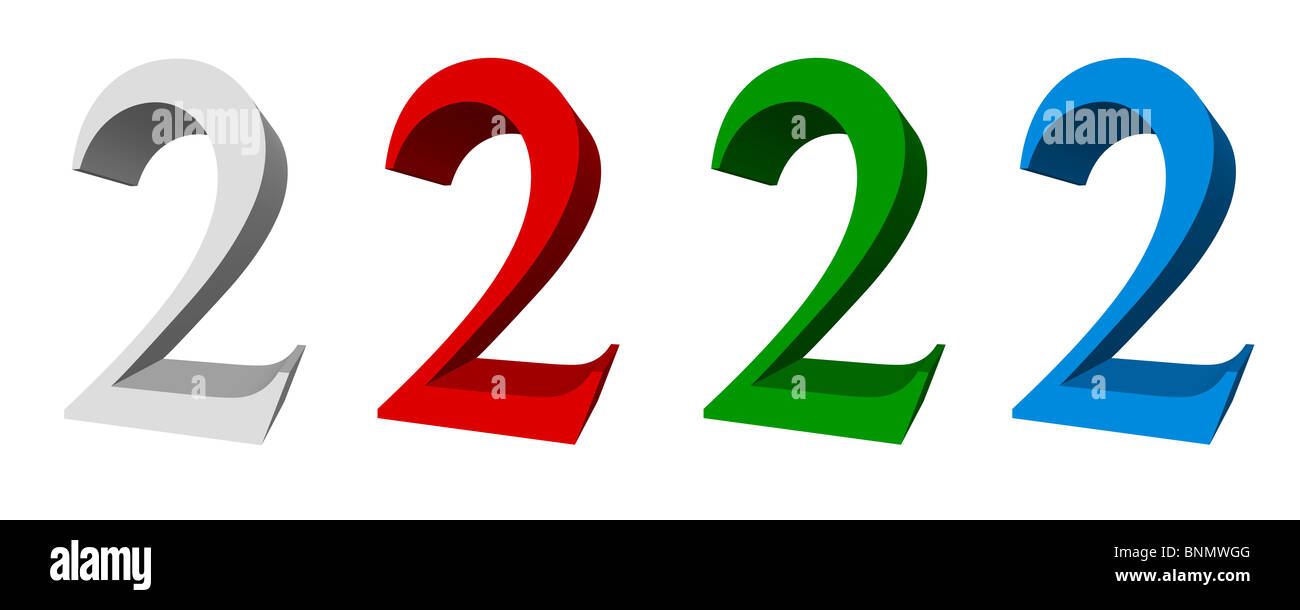 3D digit 2 (two) colors white red green blue Stock Photo - Alamy