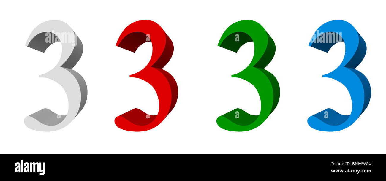 3D digit 3 (three) colors white red green blue Stock Photo - Alamy