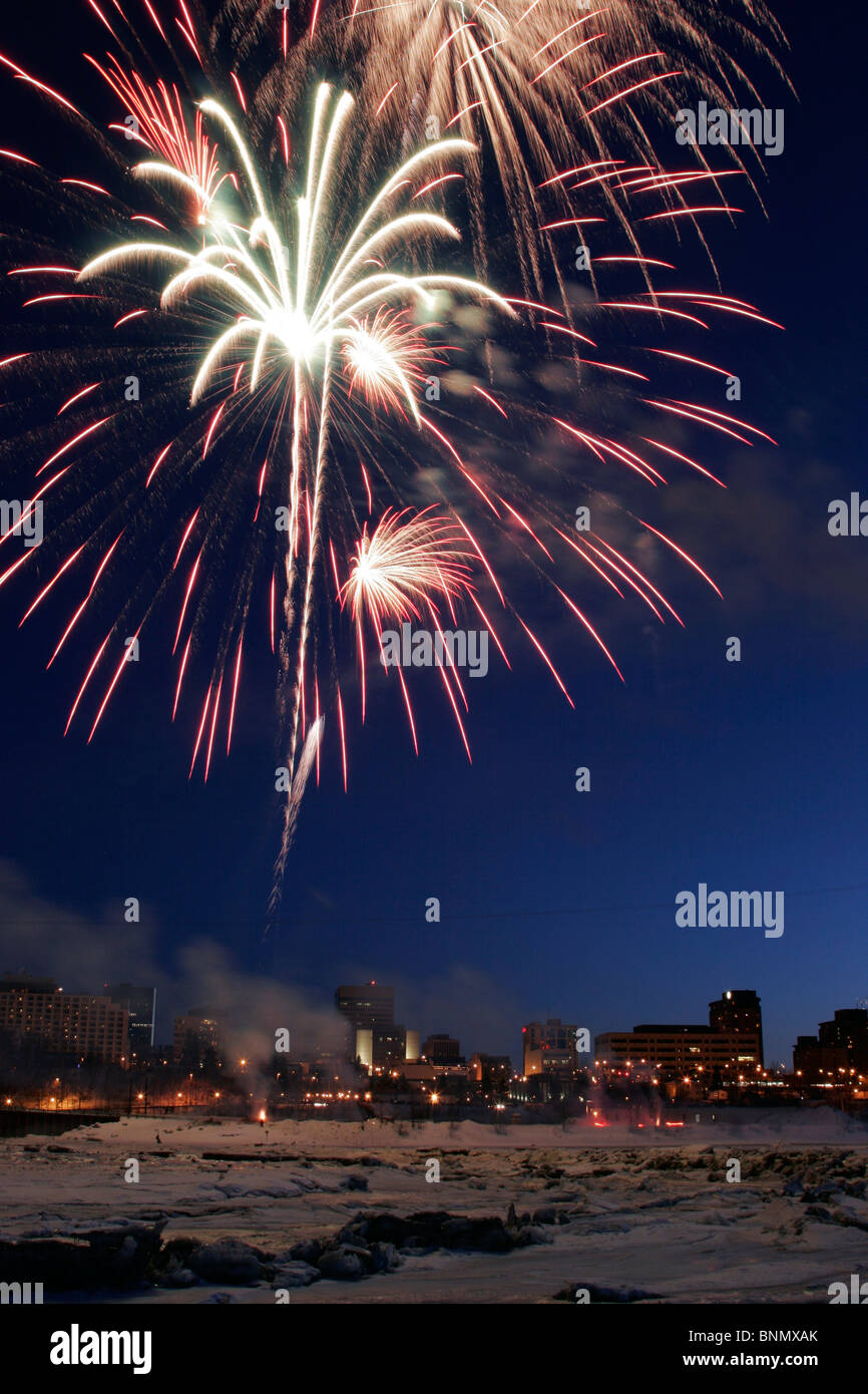 Fur Rondy Fireworks over Anchorage, Alaska, Winter Stock Photo - Alamy