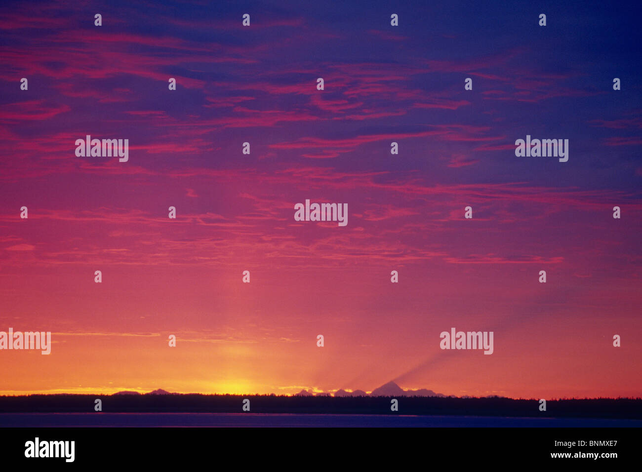 Sunset @ Midnight Across Cook Inlet Anchorage AK SC Summer Stock Photo ...