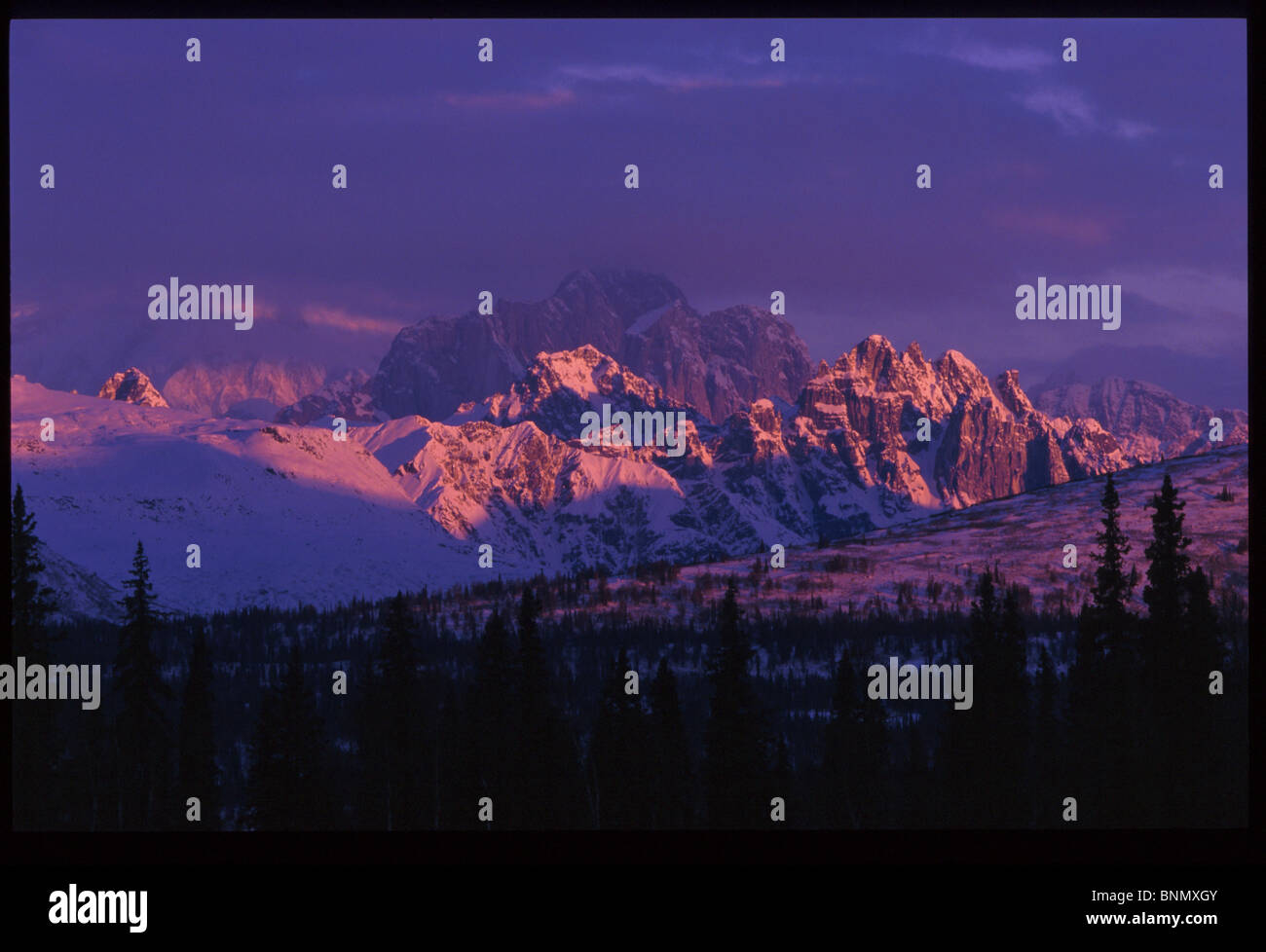 Alaska Range sunrise from Parks Kwy Interior AK spring scenic Stock ...