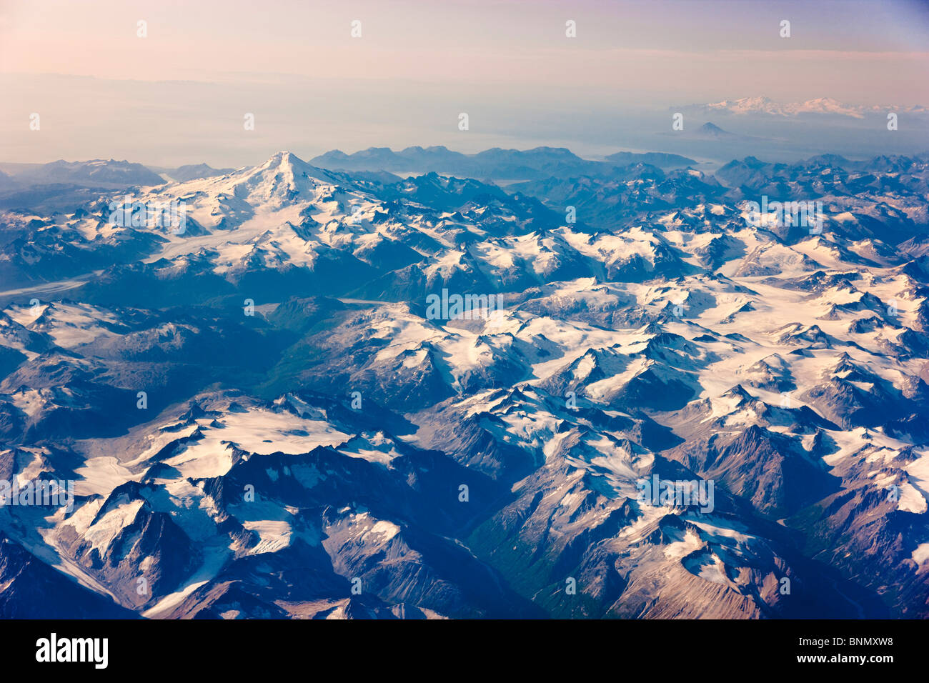 Aerial view of Mount Iliamna with the Augustine Island and the Aleutian ...