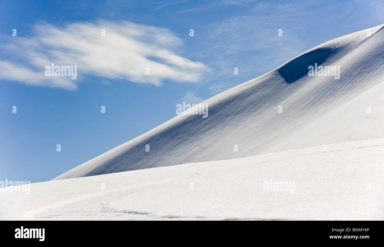 Thin clouds drift over the snow covered eastern slope of Mt. Hawthorne ...