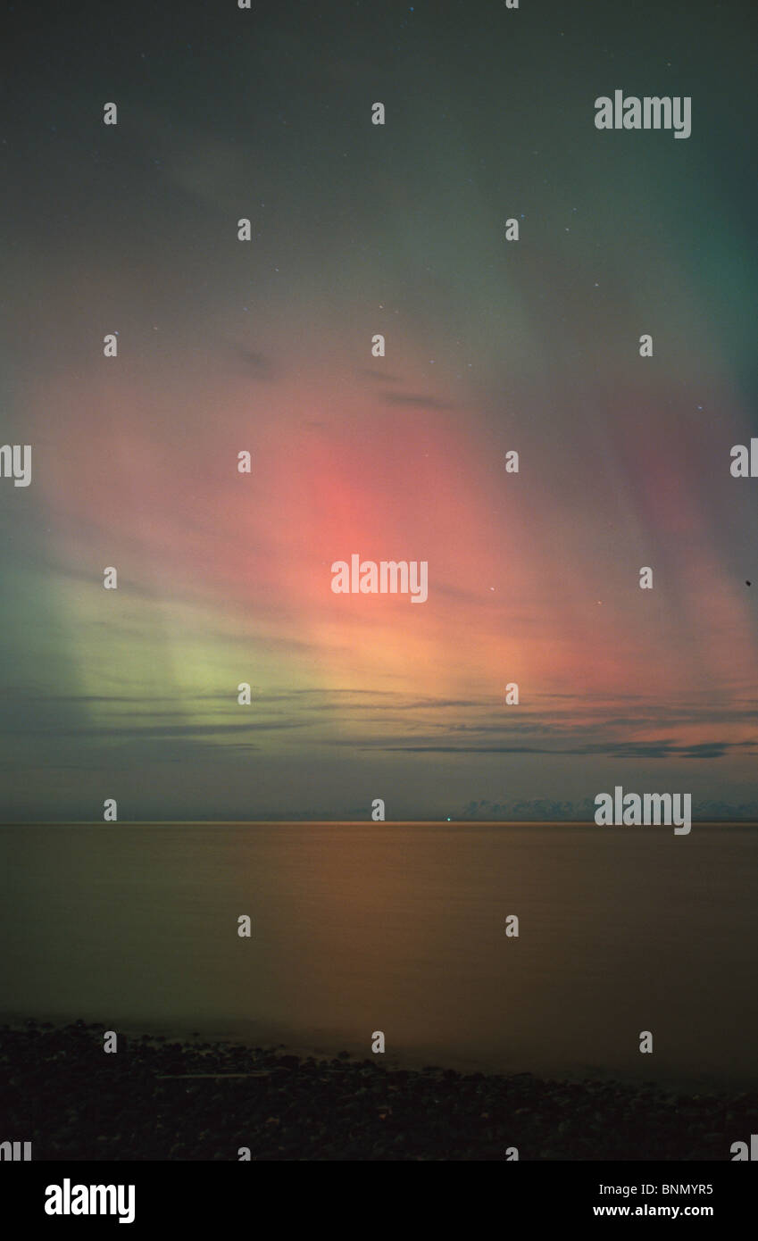 Northern Lights Over Cook Inlet & Mt Susitna, Alaska, Winter Stock ...