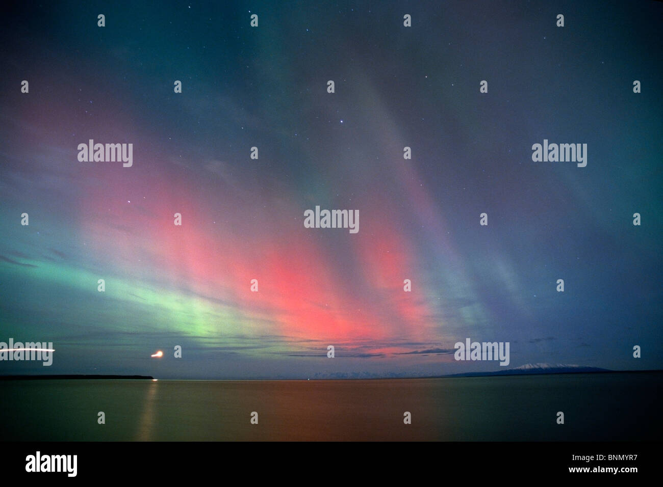 Northern Lights Over Cook Inlet & Mt Susitna, Alaska, Winter Stock ...