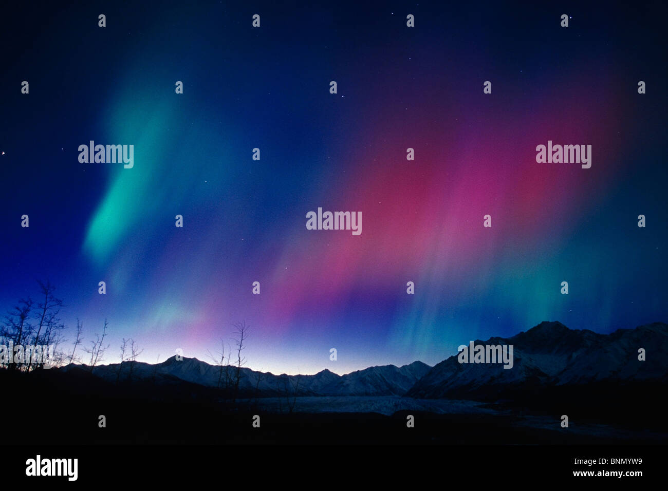 Red Pink & Green Aurora Over Matanuska Glacier SC Alaska Stock Photo ...
