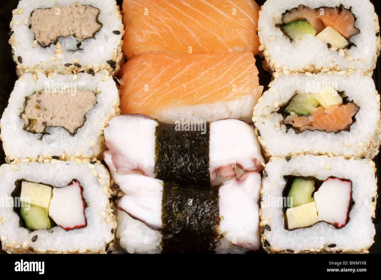 Assorted japanese maki sushi ready to be eaten. Perfect as organic ...