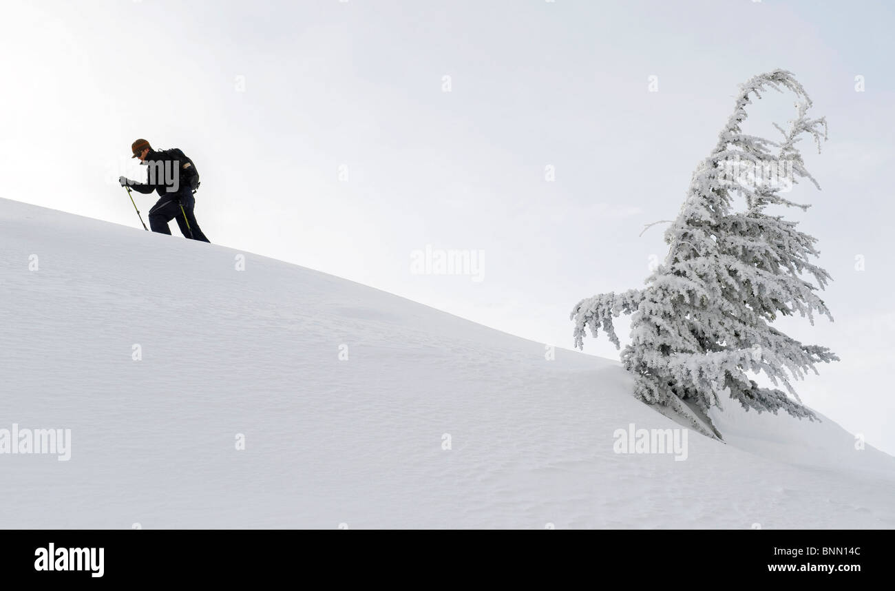 A backcountry skier skinning up a ridge in Turnagain Pass, Alaska ...