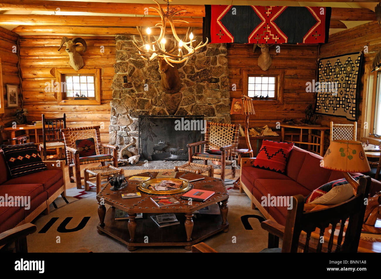 Main Lodge interior Red Rock Ranch Guest Ranch Kelly Wyoming USA Stock ...