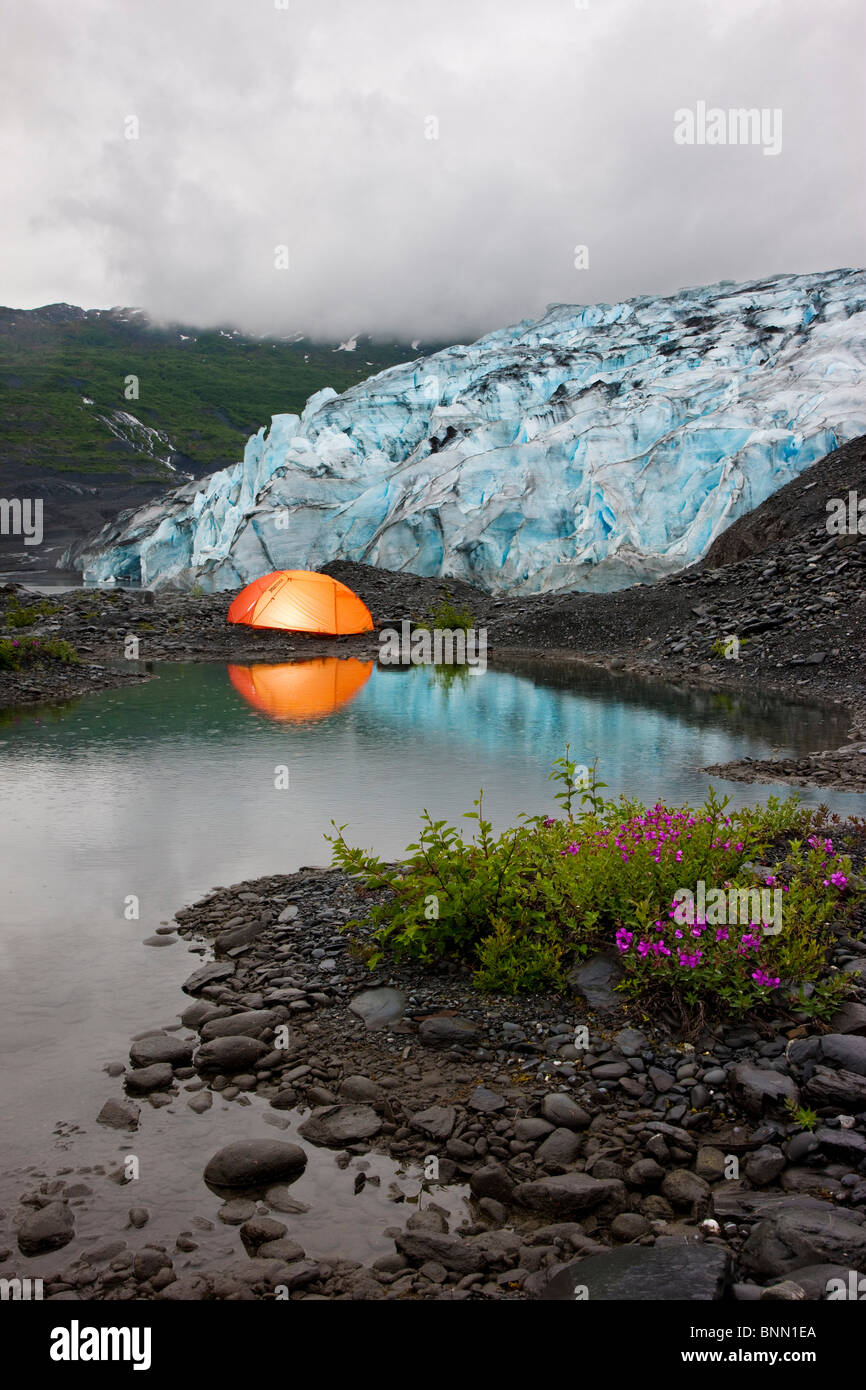 People tent camping at the Shoup Glacier overlook, Shoup Bay State ...