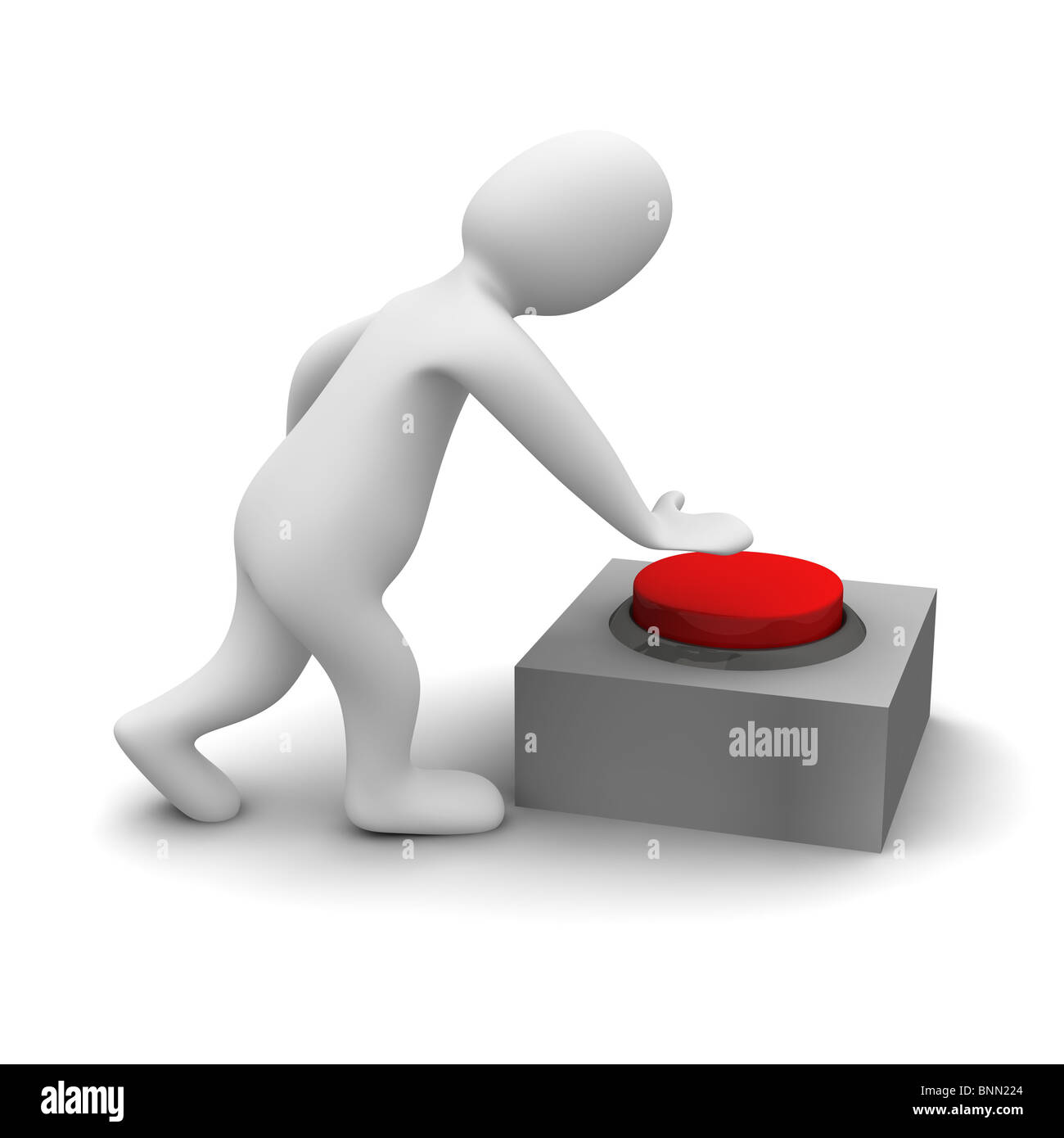 Man pushing red button. 3d rendered illustration Stock Photo - Alamy