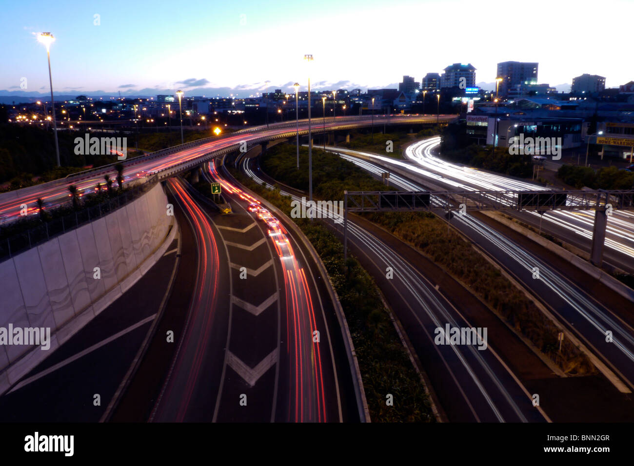 Traffic flow, early evening along the Southern Motorway, Auckland, New ...