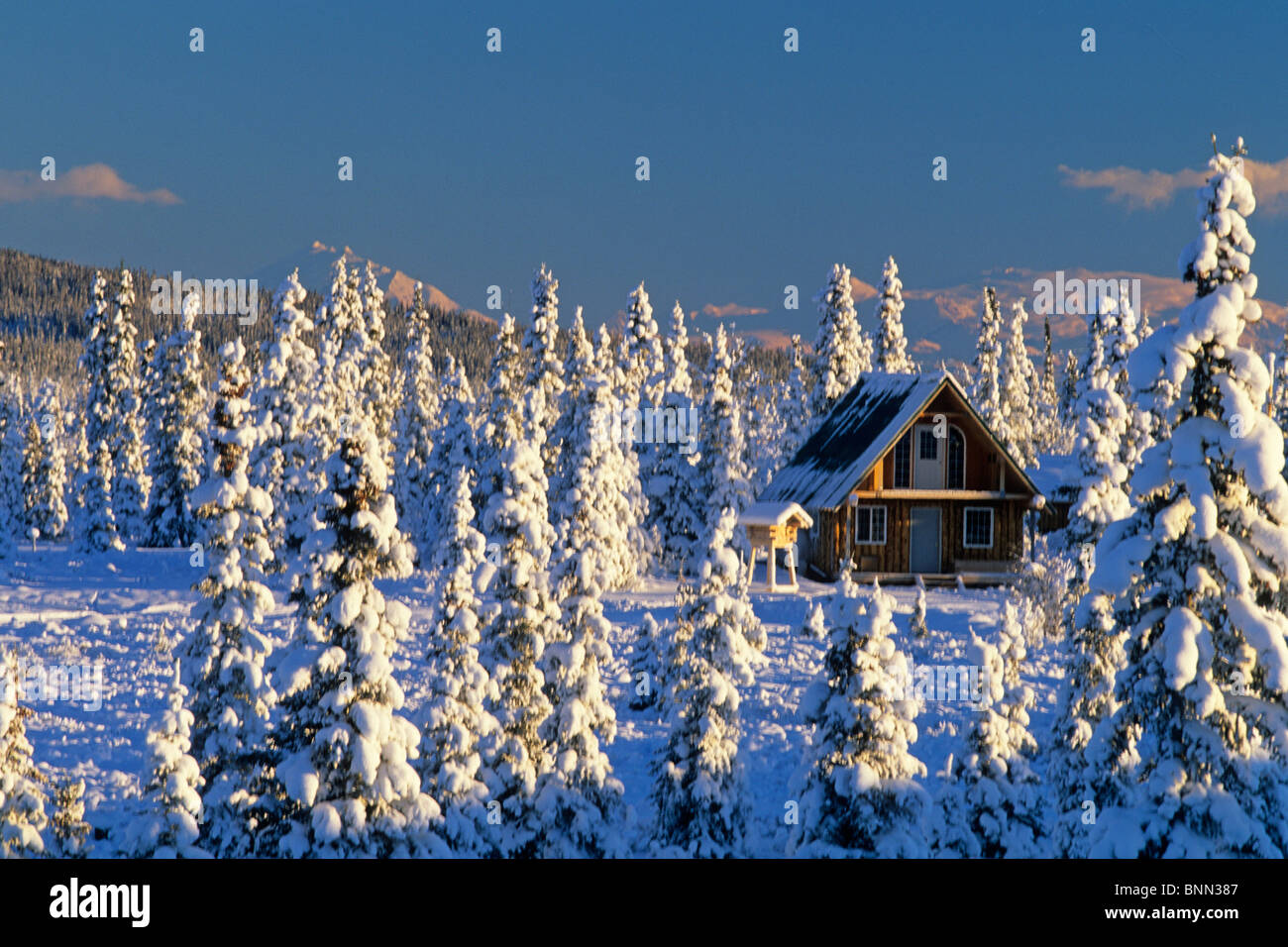 Cabin & Cache near Glenn Hwy Alaska winter scenic Stock Photo - Alamy