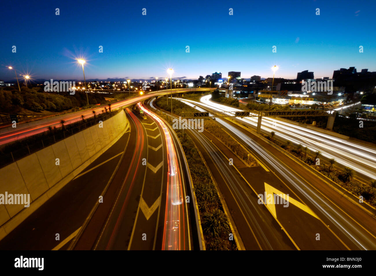 Traffic flow, early evening along the Southern Motorway, Auckland, New ...