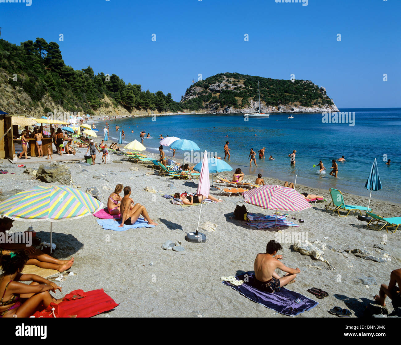 Stafilos beach on the islands south coast near Skopelos Town Stock ...