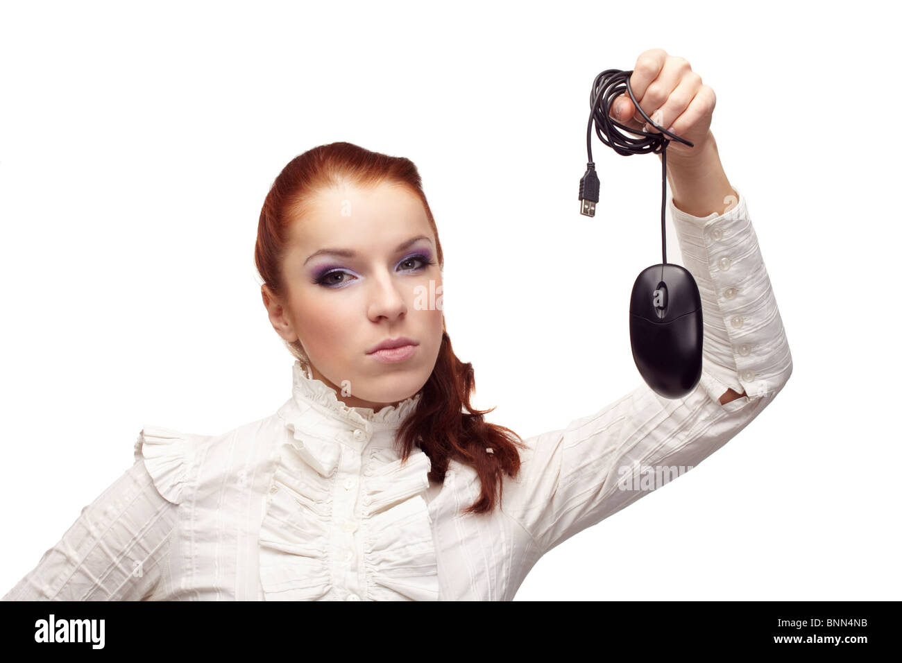 Beautiful woman with computer mouse Stock Photo - Alamy