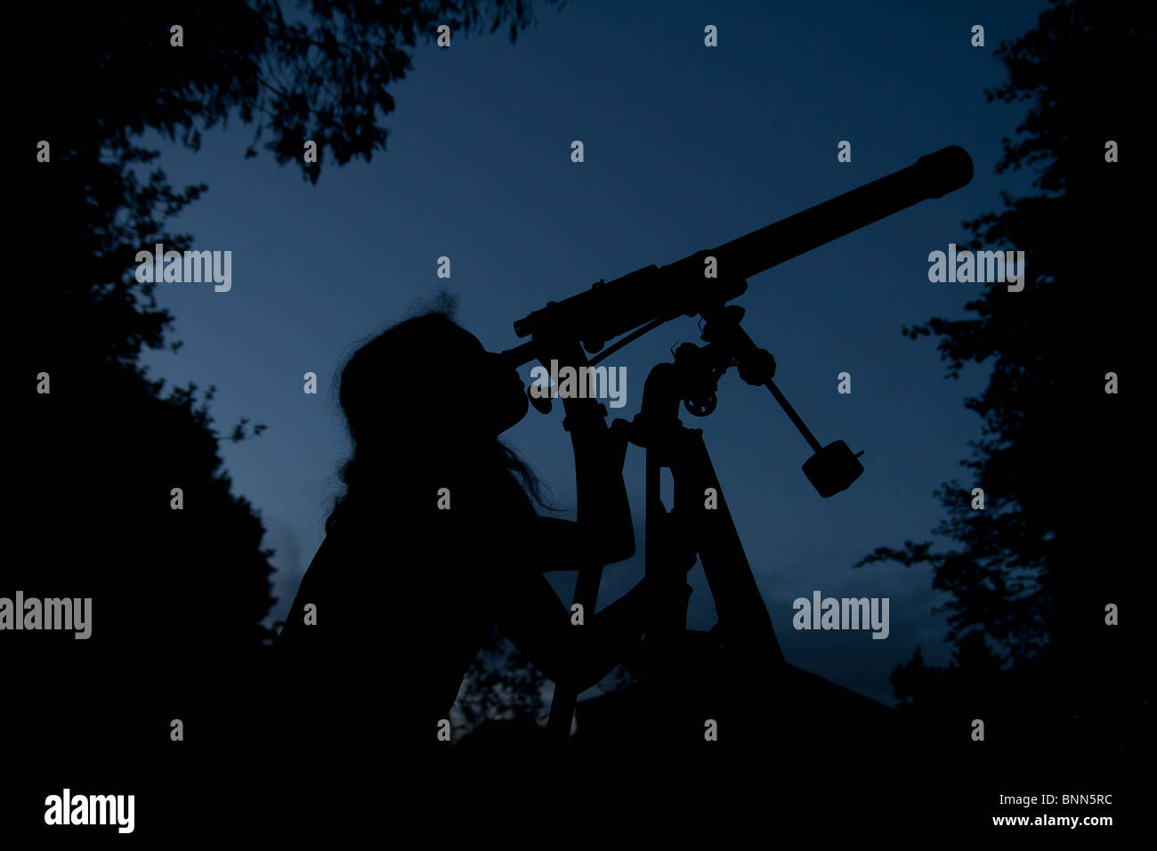 girl looking through telescope Stock Photo - Alamy