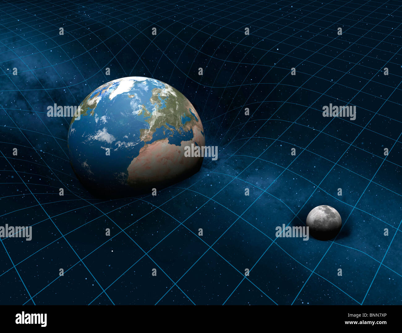 Earth and Moon warping space, artwork Stock Photo - Alamy