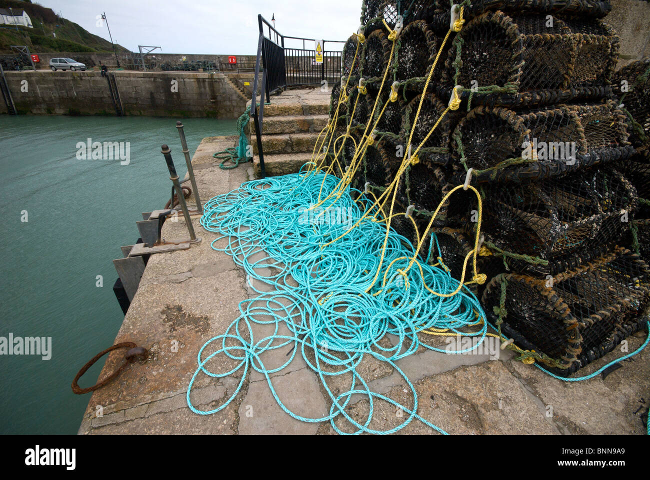 Newquay Cornwall UK Harbor Harbour Quay Beach Lobster Pots Stock Photo ...