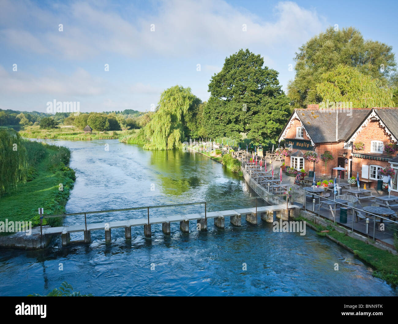 The Mayfly pub and the River Test in Chilbolton Hampshire UK Stock ...