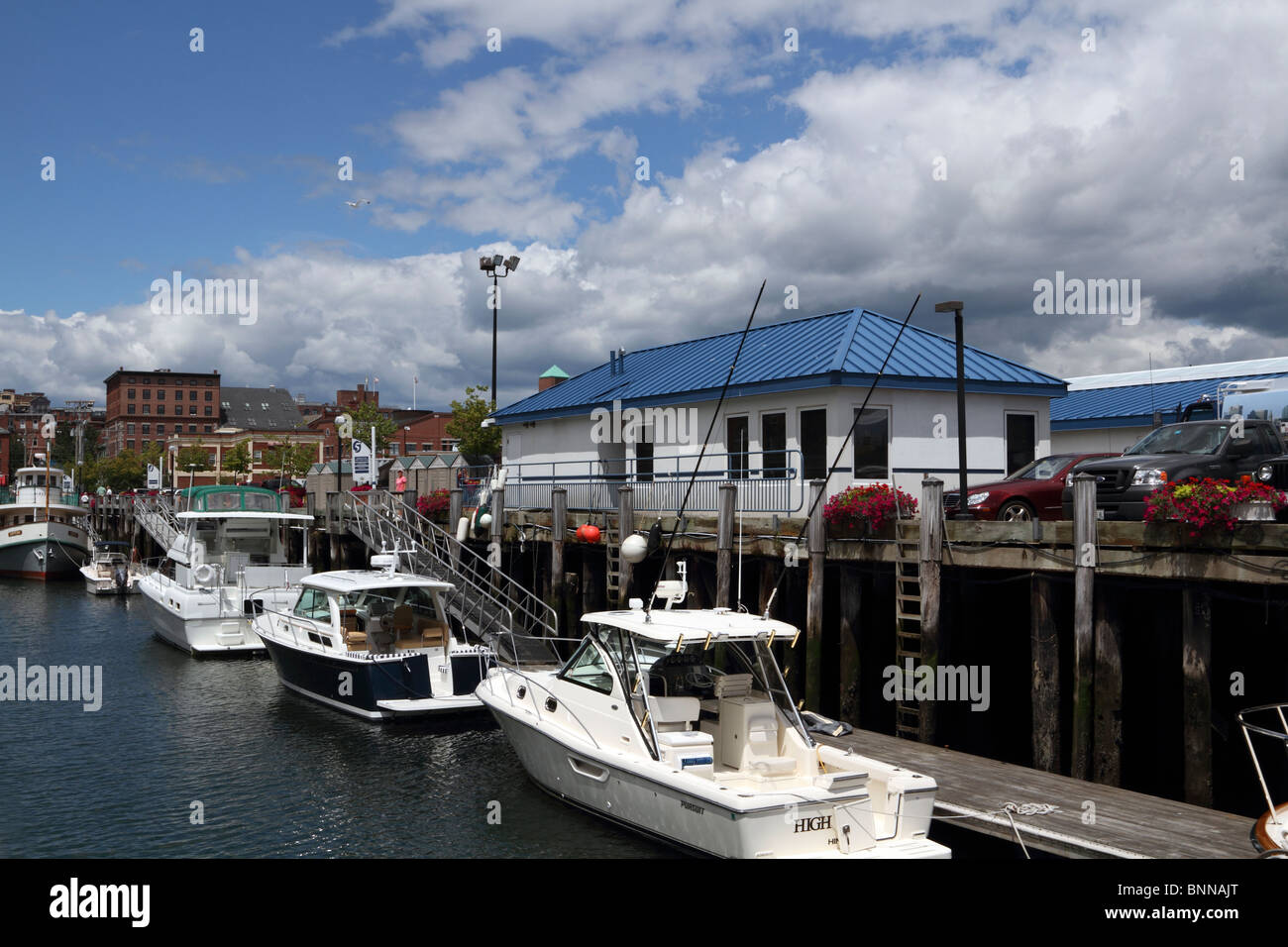 View of Long Wharf pier at the waterfront of Portland, Maine, USA Stock ...