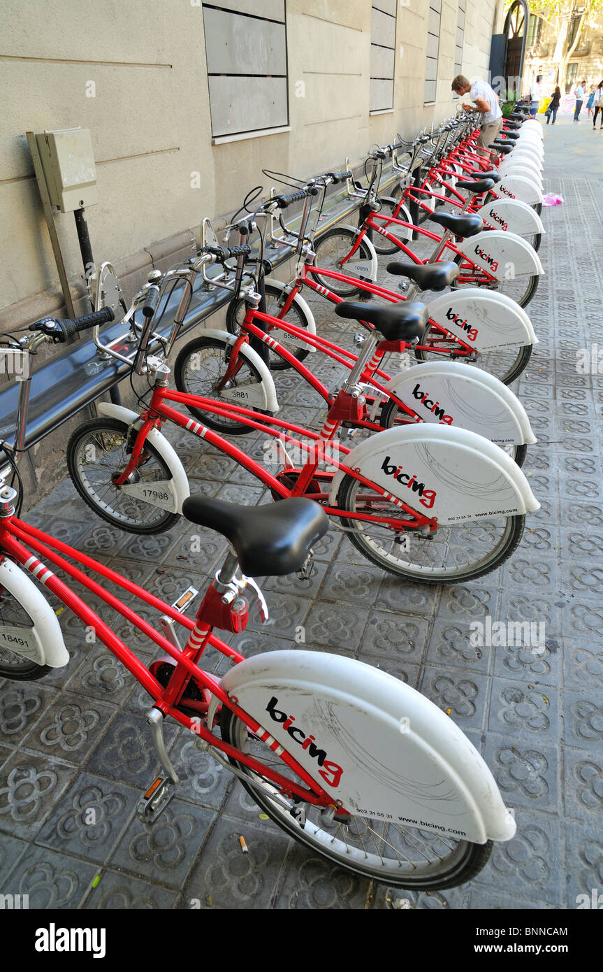 Red bicycles for rent in Barcelona, Spain, Europe Stock Photo - Alamy