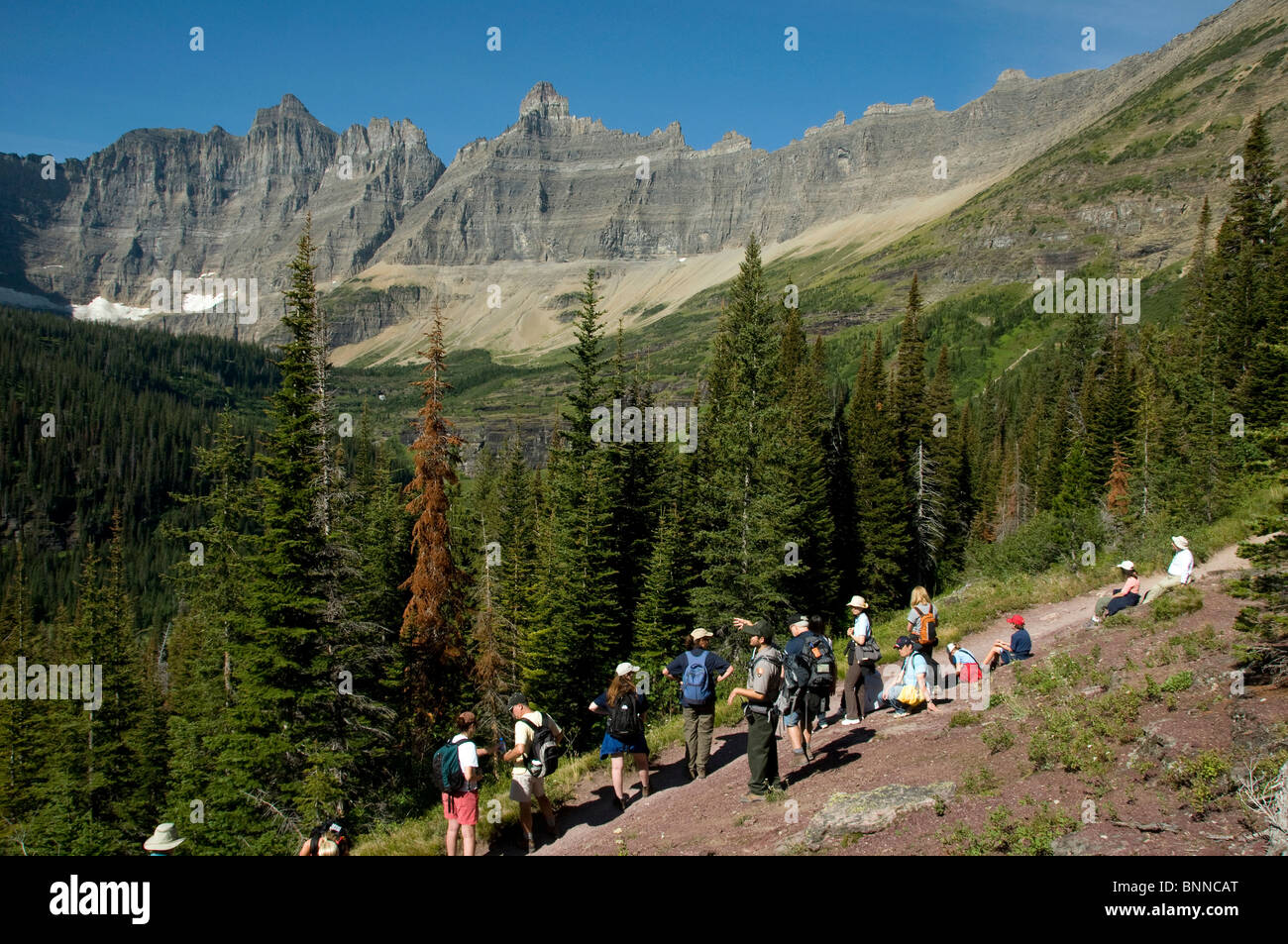 ranger guided hike glacier National Park USA Montana group mountain ...