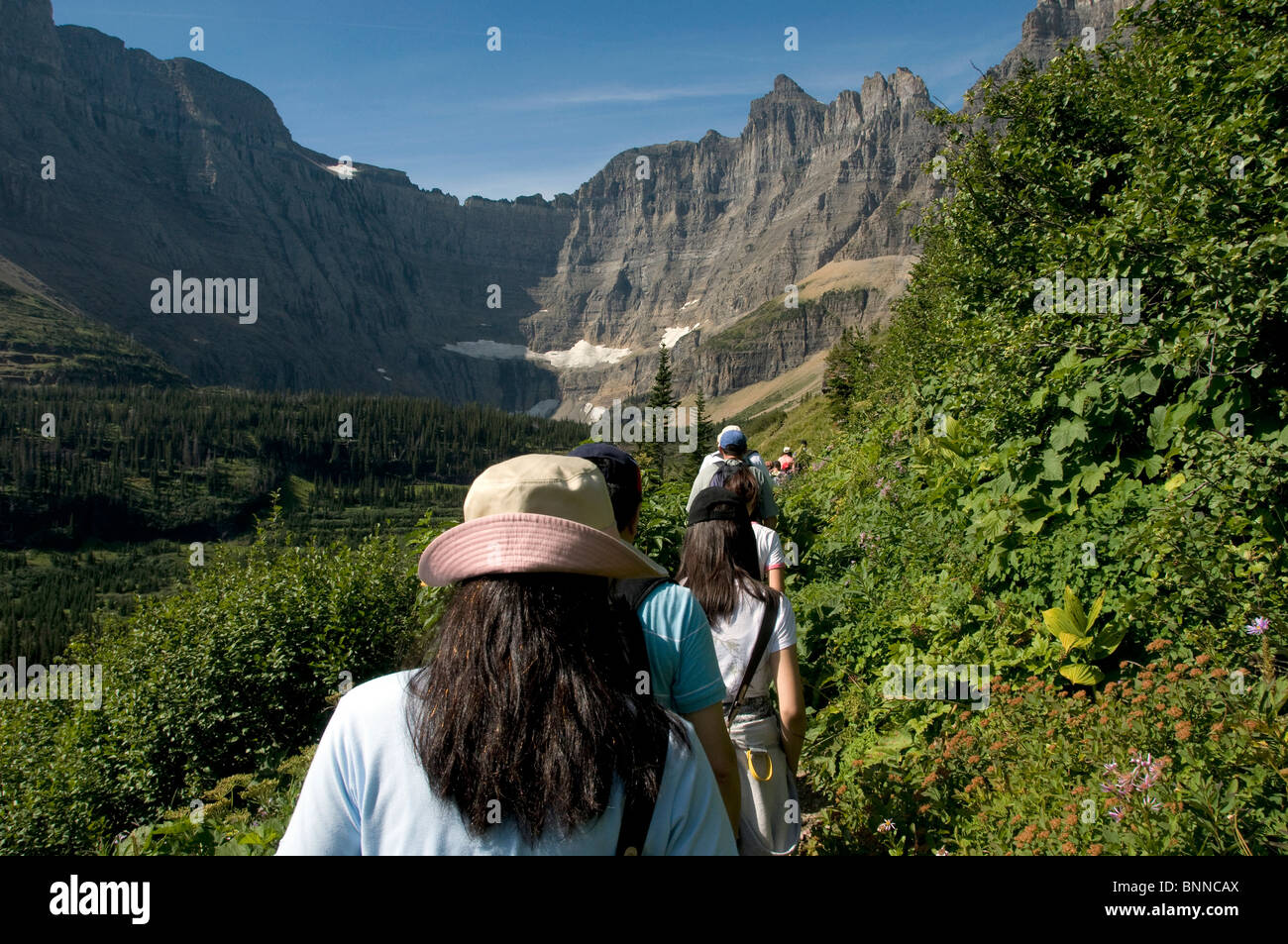 ranger guided hike glacier National Park USA Montana group mountain ...