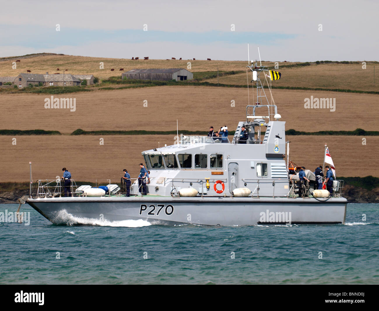 HMS Biter going up the Camel estuary near Padstow, Cornwall, UK Stock ...