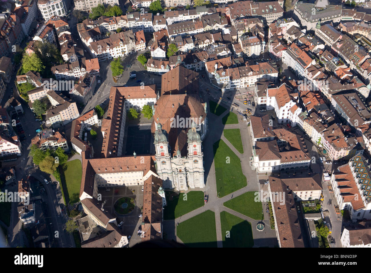Switzerland swiss scenery St. Gallen cloister flight aerial view town ...