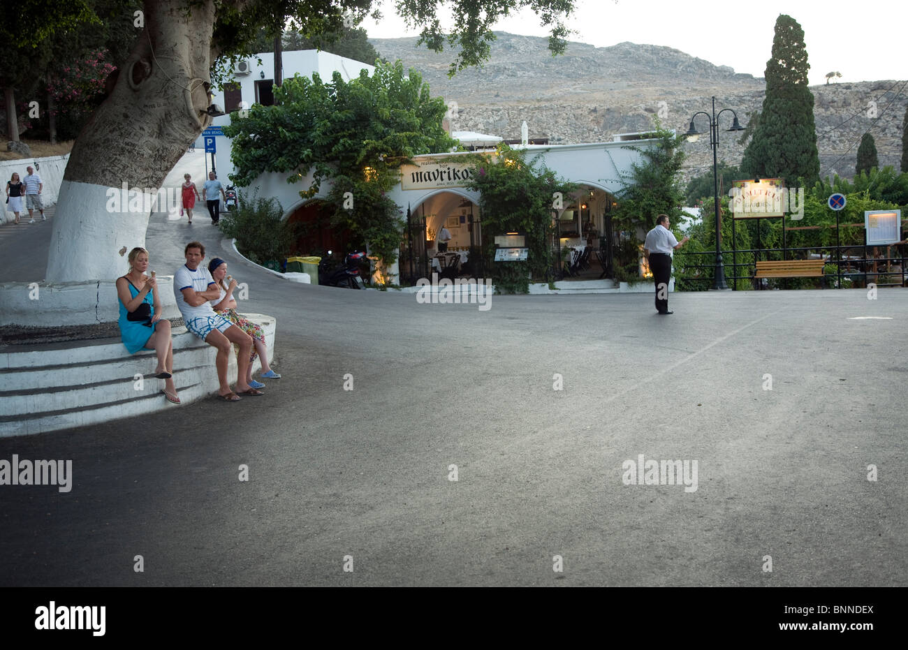 Town square evening, Lindos, Rhodes, Greece Stock Photo - Alamy