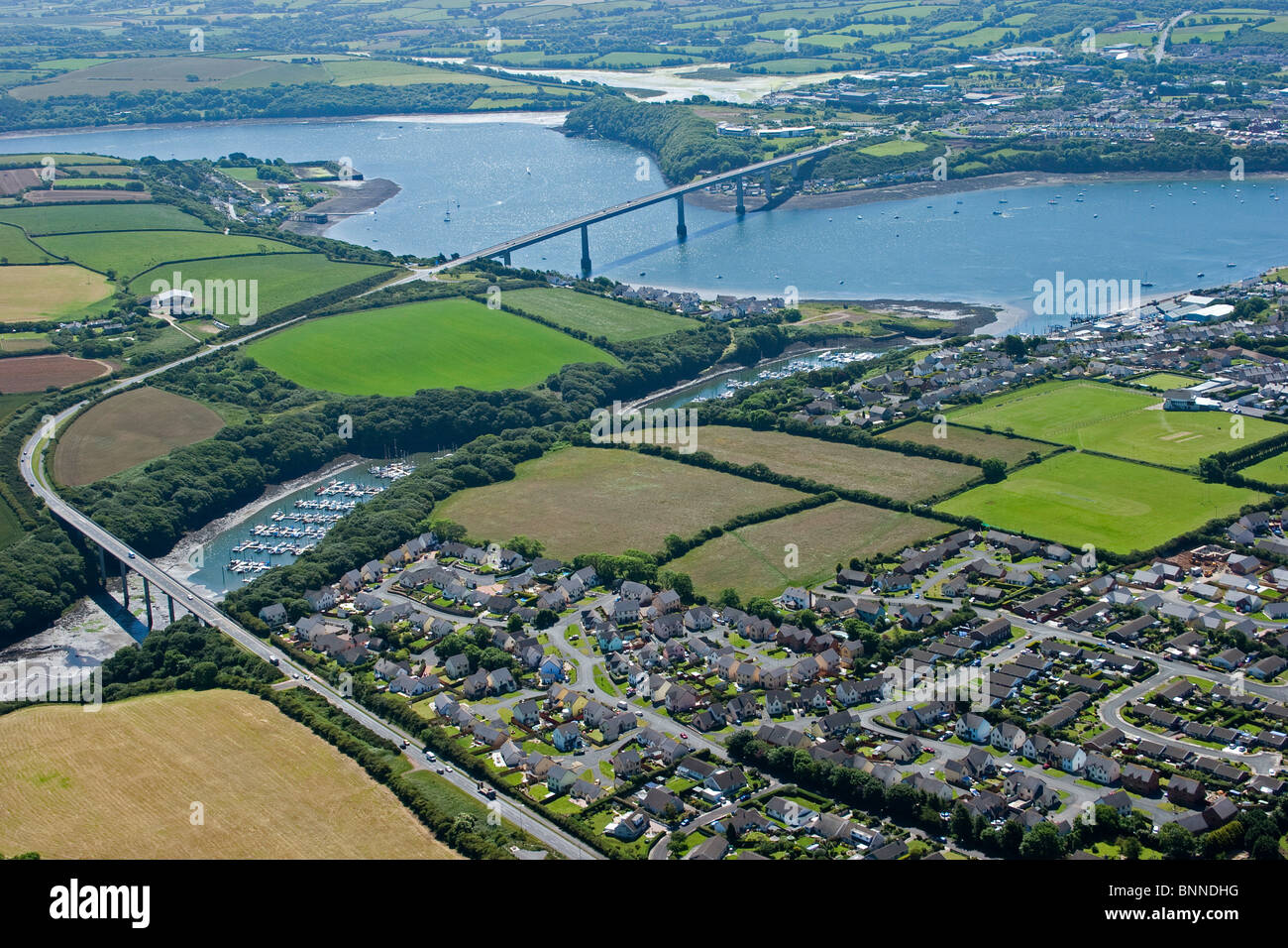 Aerial view of Pembroke Dock Neyland waterways & Cleddau bridge ...