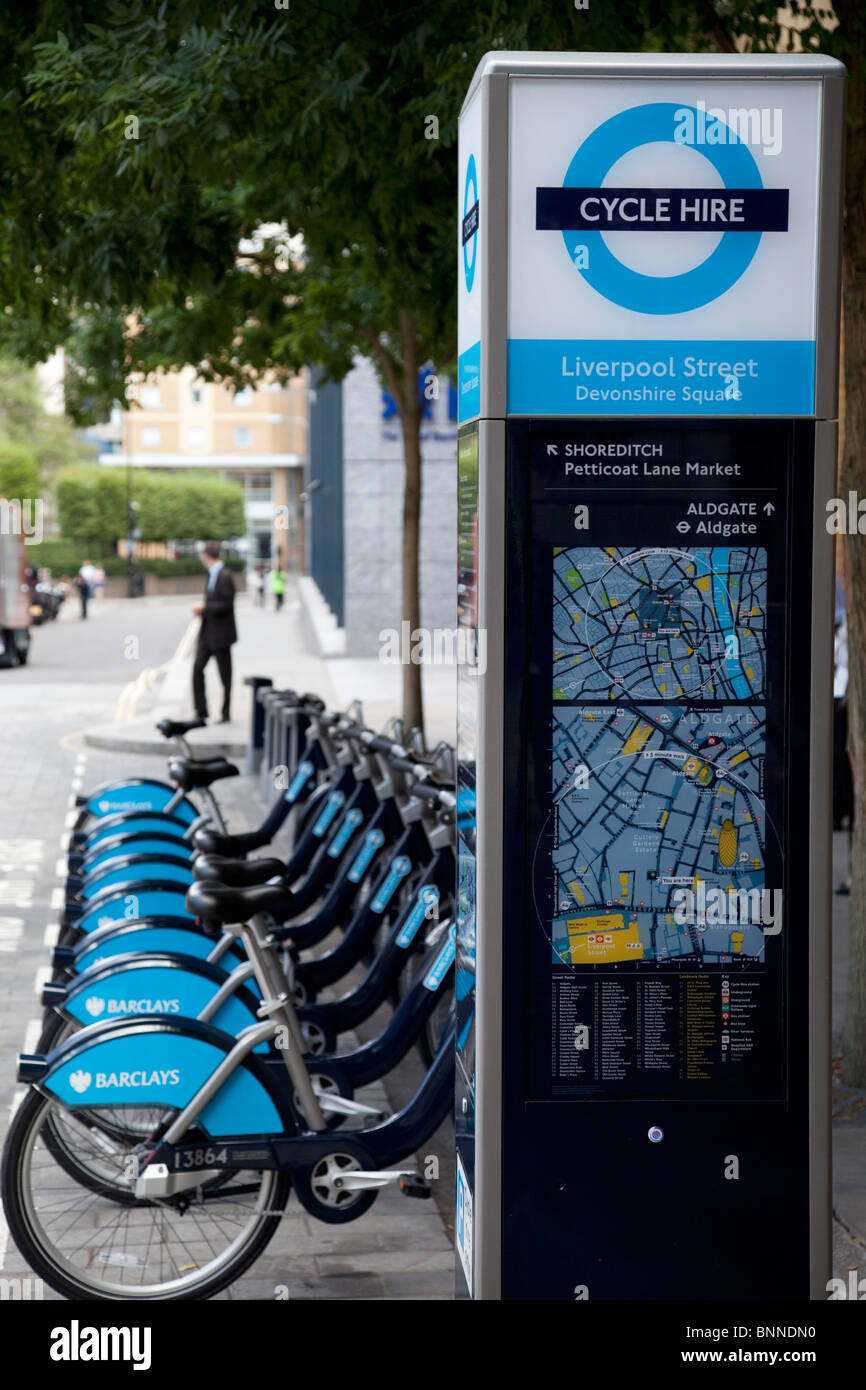 London Cycle Hire bicycles at a docking station at Liverpool Street ...