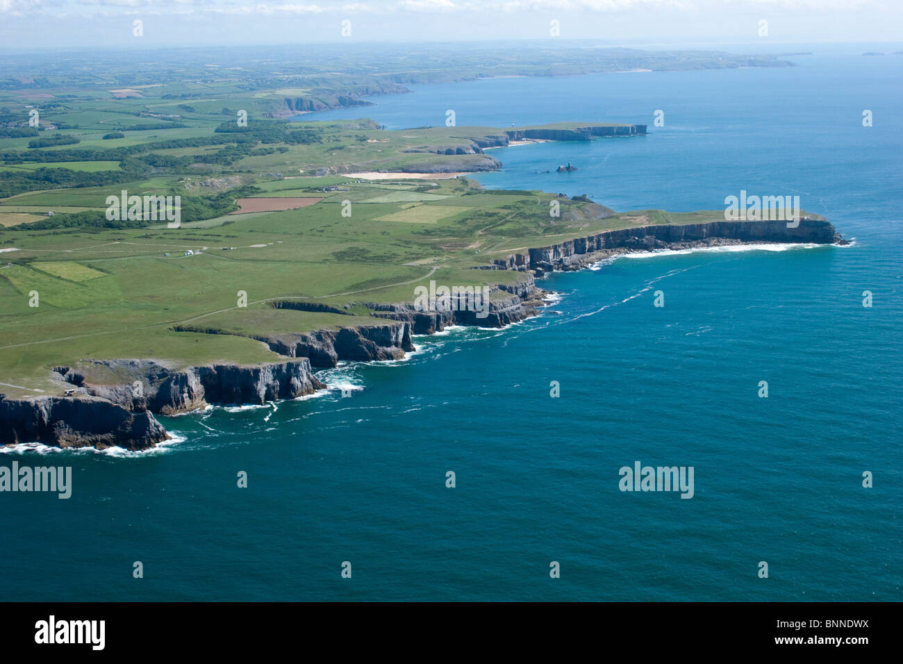 Aerial view of Pembrokeshire cliffs near Castlemartin seascape National ...