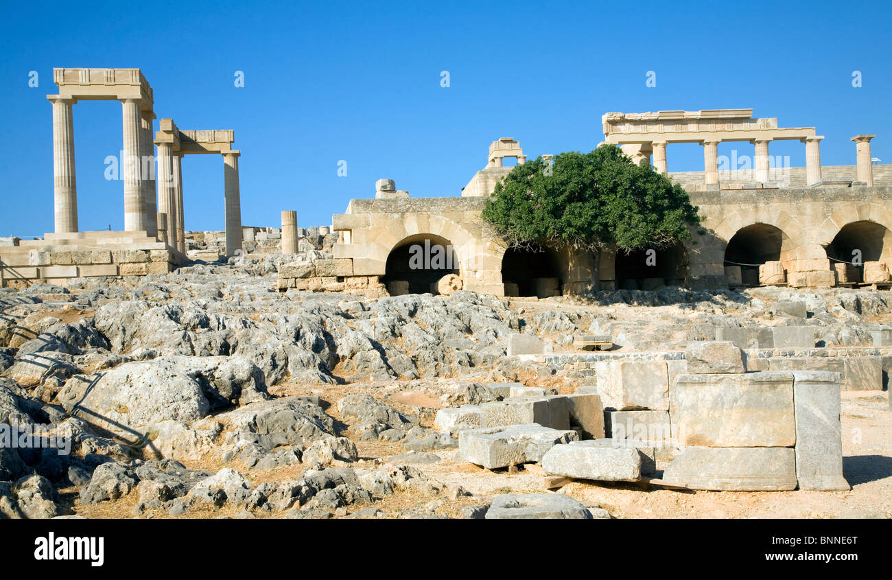 Acropolis temple and buildings, Lindos, Rhodes, Greece Stock Photo - Alamy