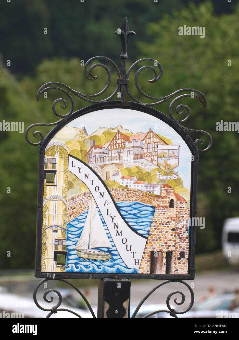 Town sign for Lynton and Lynmouth, Devon. UK Stock Photo - Alamy